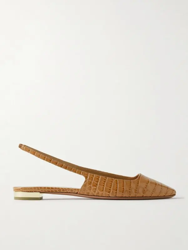 AQUAZZURA Alex Rivière Croc-effect Leather Slingback Flats - Brown