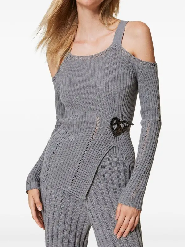 TWINSET Brooch-detail Knit Top - Grey