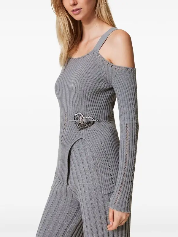 TWINSET Brooch-detail Knit Top - Grey