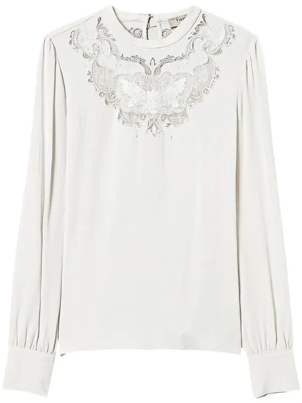 TWINSET Floral-embroidered Crepe Blouse