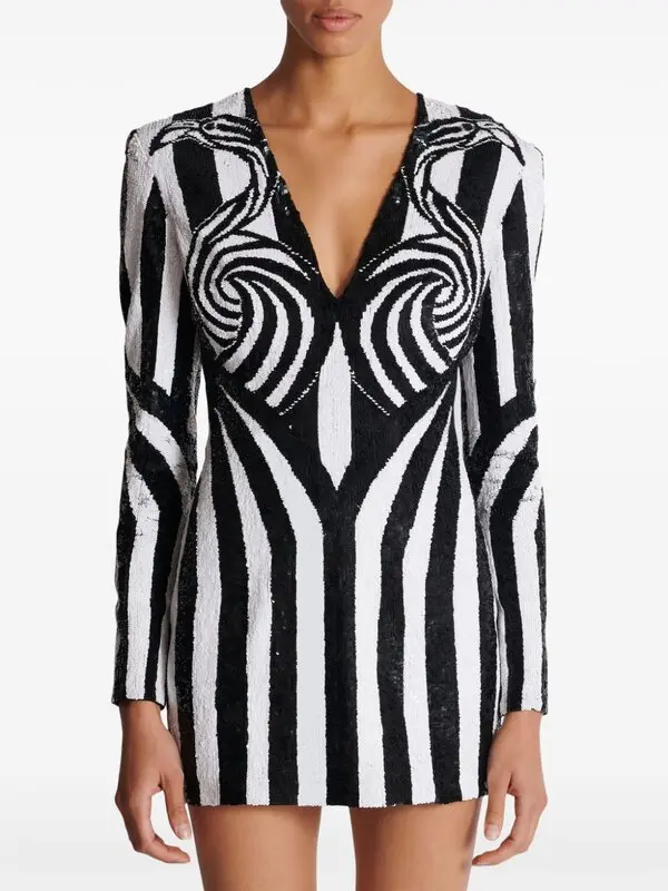 Balmain Embroidered Stripe Mini Dress