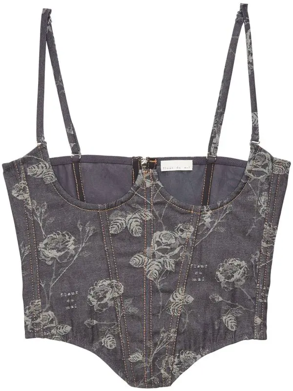 FLEUR DU MAL No Cup Jacquard Bustier - Blue