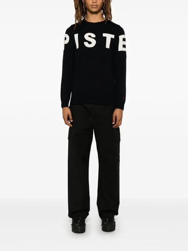 Perfect Moment Piste" Intarsia Knit Crew Neck Sweater - Blue