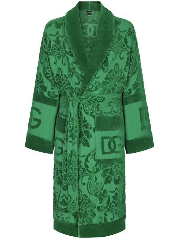 Dolce & Gabbana Terry Cotton Jacquard Bath Robe - Green
