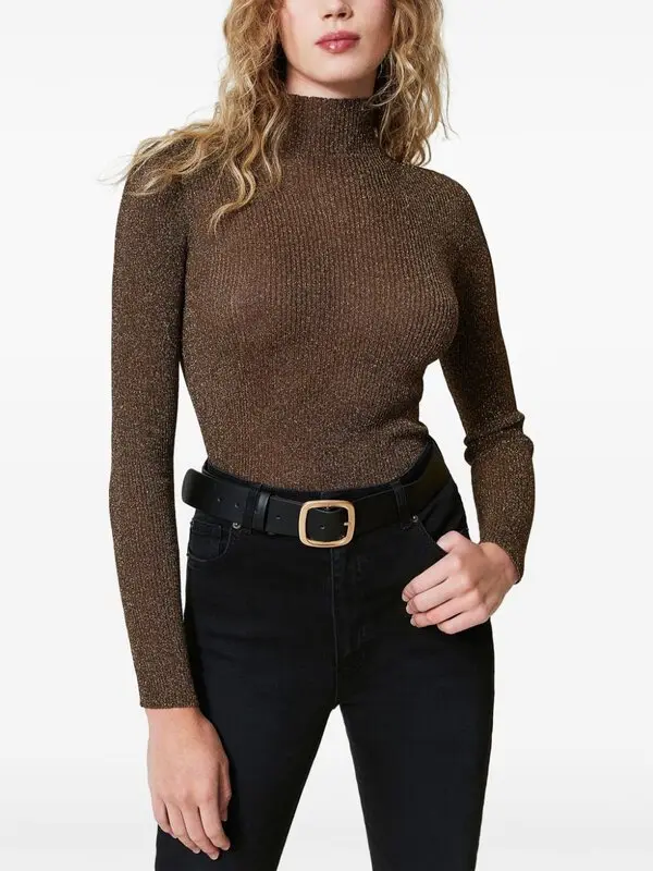 TWINSET High-neck Lurex Sweater - Brown