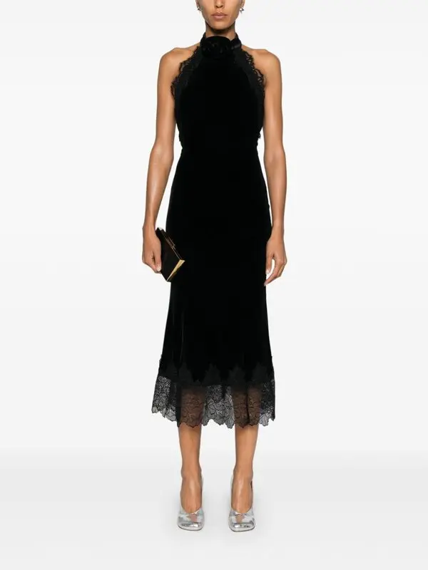 NISSA Floral-appliqué Midi Dress