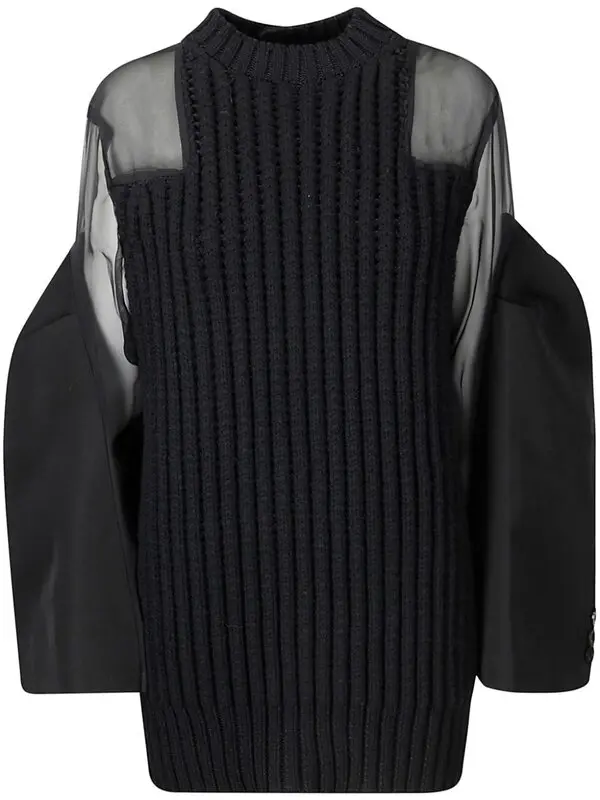 Sacai Ribbed Knit Chiffon Dress