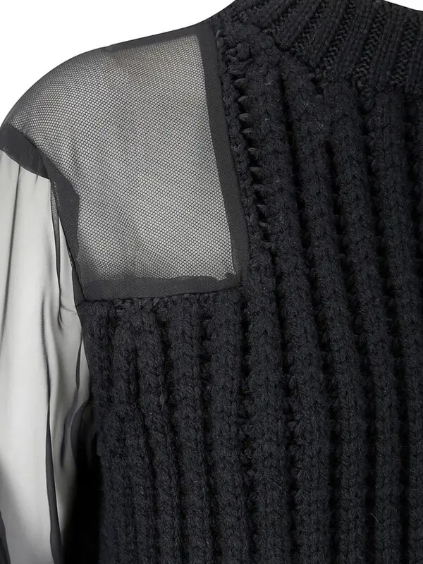 Sacai Ribbed Knit Chiffon Dress