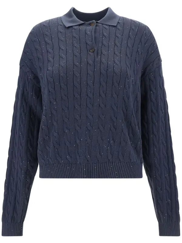 Brunello Cucinelli Sequin-embellished Cable-knit Sweater - Blue