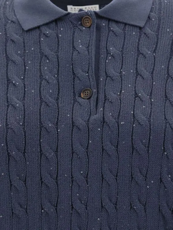Brunello Cucinelli Sequin-embellished Cable-knit Sweater - Blue