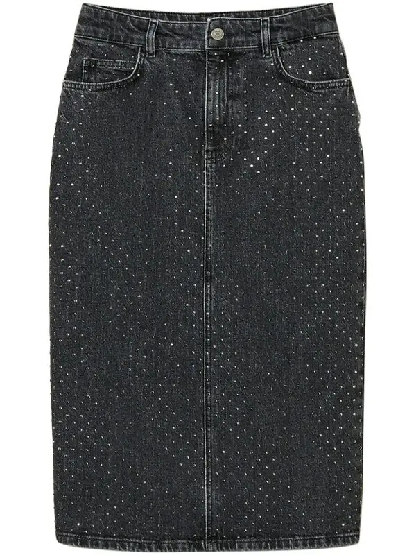 TWINSET Crystal-embellished Stretch-cotton Midi Skirt