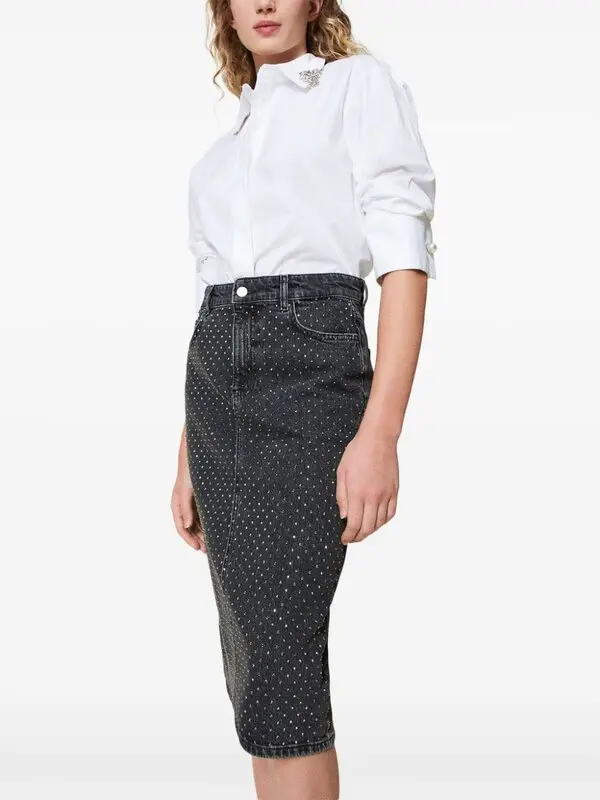 TWINSET Crystal-embellished Stretch-cotton Midi Skirt