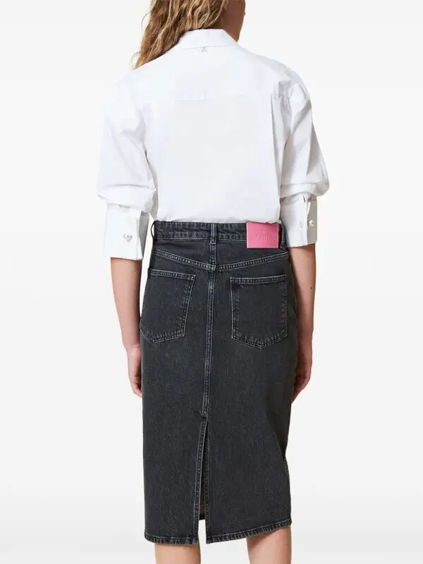 TWINSET Crystal-embellished Stretch-cotton Midi Skirt