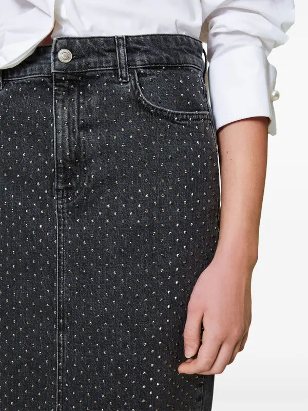 TWINSET Crystal-embellished Stretch-cotton Midi Skirt