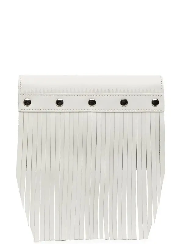 Comme Des Garçons Stud-embellished Fringed Leather Wallet - White