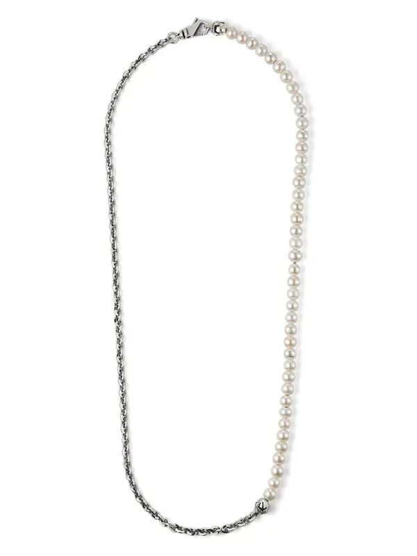 Emanuele Bicocchi Half Pearl Chain Necklace - Silver