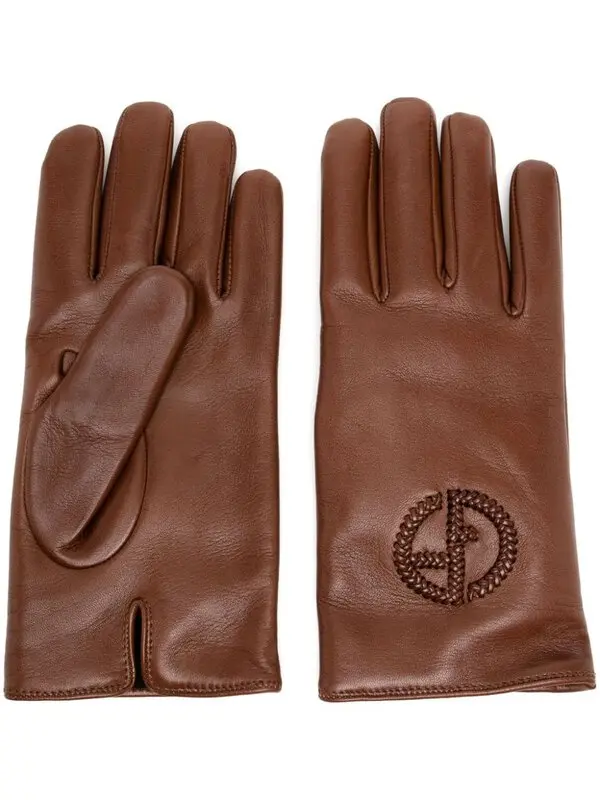 Giorgio Armani Logo-braided Leather Gloves - Brown
