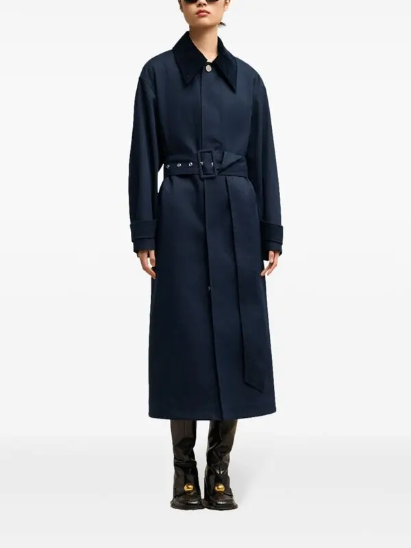 AMI Paris Belted Cotton Trench Coat - Blue