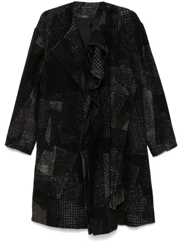 Y’s Patchwork Jacquard Mid-length Coat With Scarf