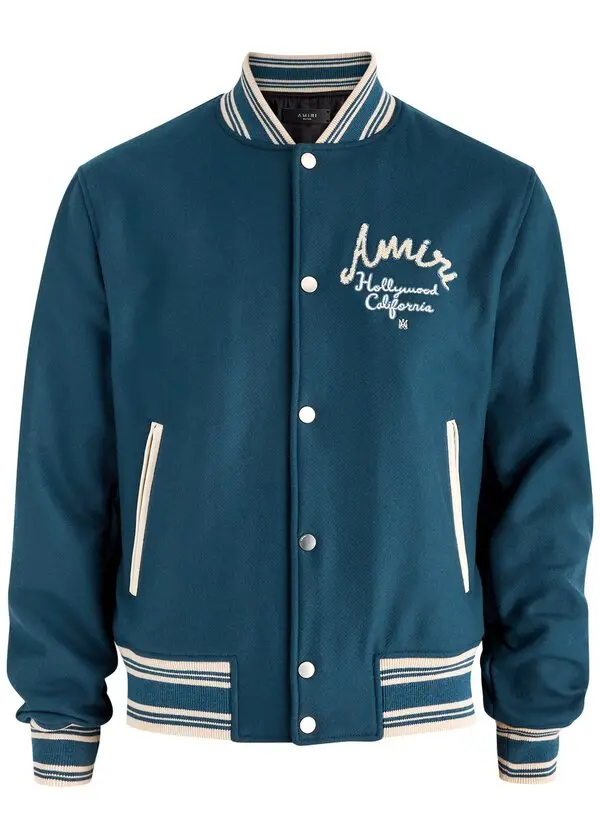 Amiri Logo-embroidered Wool-blend Varsity Jacket