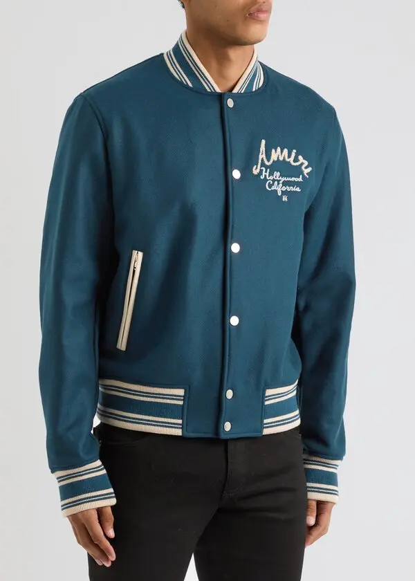 Amiri Logo-embroidered Wool-blend Varsity Jacket
