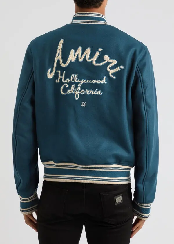 Amiri Logo-embroidered Wool-blend Varsity Jacket