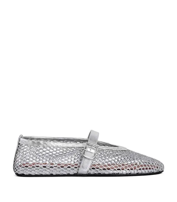 Alaïa Leather Mesh Ballerina Flats - Silver