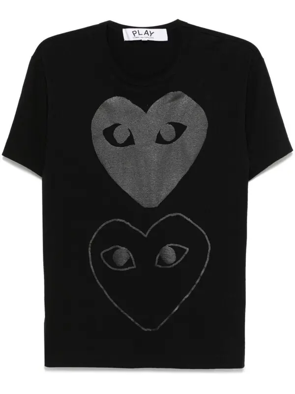 Play Comme Des Garcon Double Heart-print T-shirt - Black