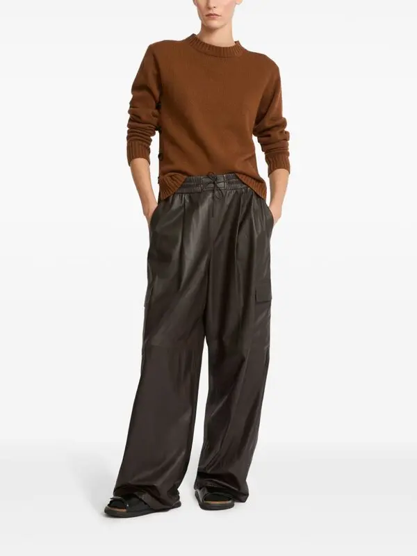 YVES SALOMON Nubuck Leather Trousers - Brown