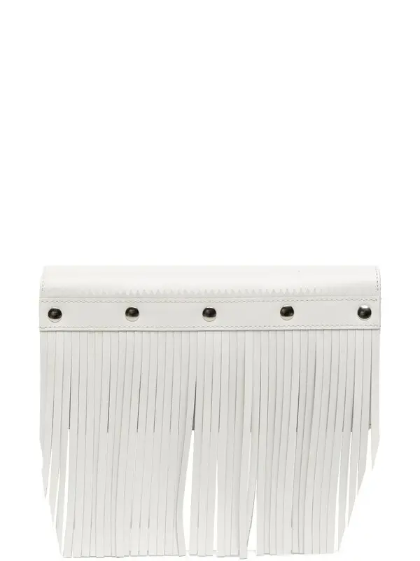 Comme Des Garçons Stud-embellished Fringed Leather Wallet - White