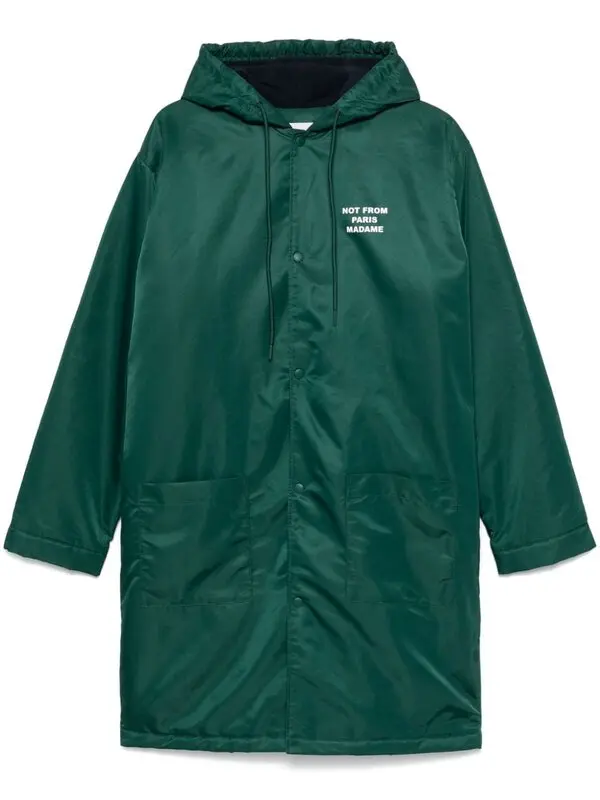 Drole De Monsieur Slogan Print Parka - Green