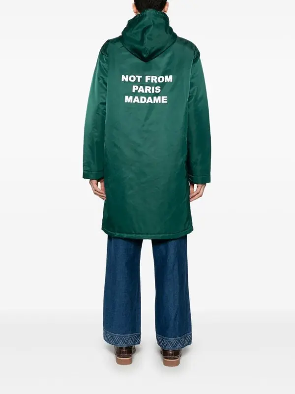Drole De Monsieur Slogan Print Parka - Green