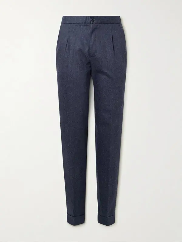 Thom Sweeney Slim-fit Pleated Wool-blend Trousers