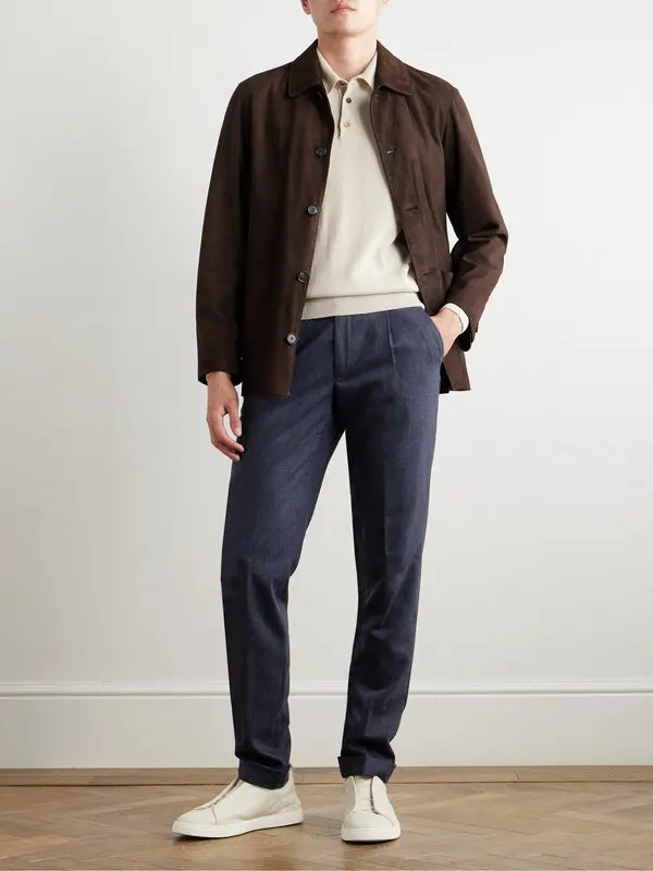 Thom Sweeney Slim-fit Pleated Wool-blend Trousers