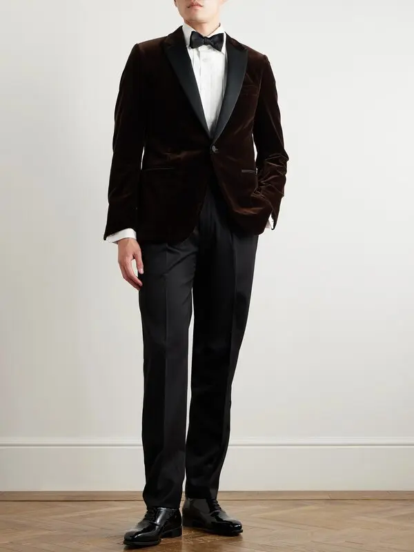 Zegna Satin-trimmed Cotton-velvet Tuxedo Jacket - Brown