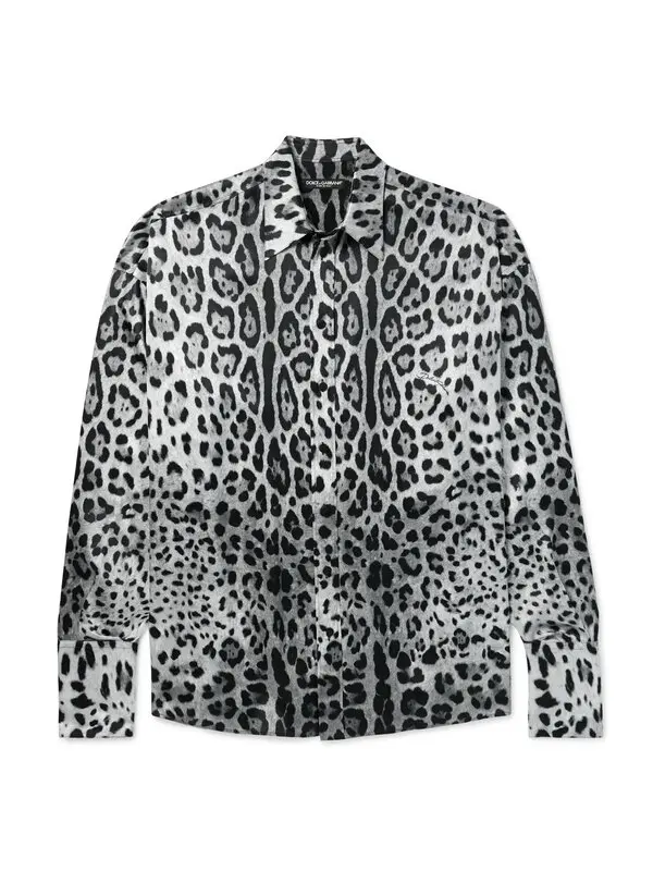 Dolce & Gabbana Oversized Leopard-print Silk Shirt - Gray