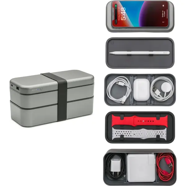 FUNCTION101 Bentostack Chargetech Accessory Organizer And 3-way Charger - Grey