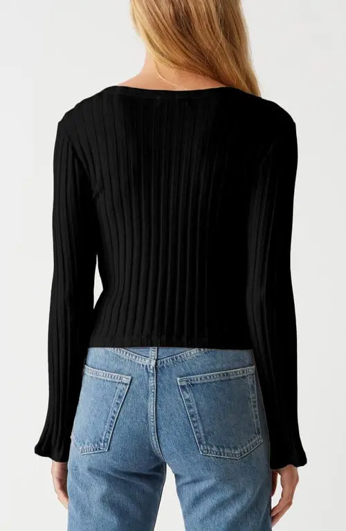 Michael Stars Valerie Rib Bell Sleeve Cotton Blend Knit Top