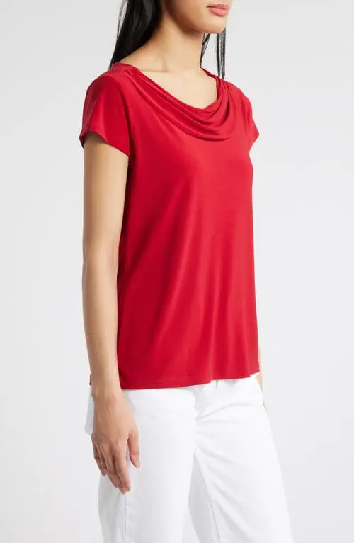 KASPER Cap Sleeve Cowl Neck Top - Fire Red