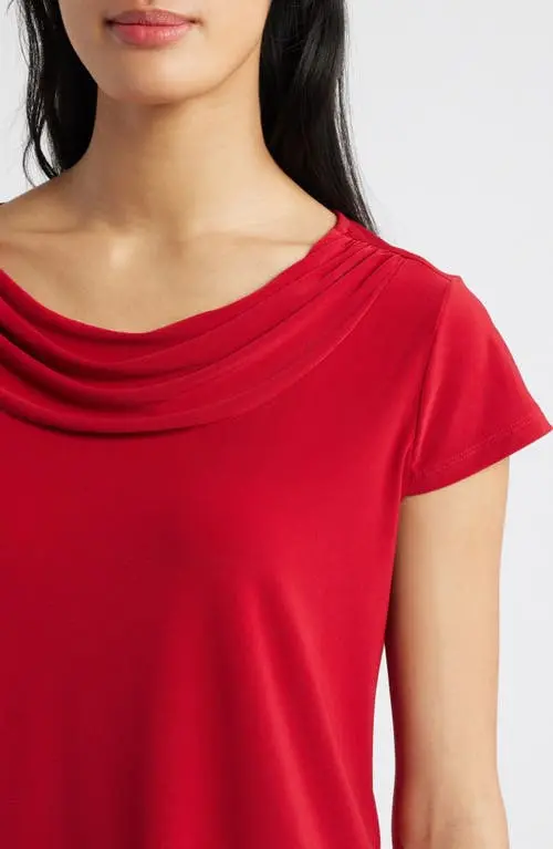 KASPER Cap Sleeve Cowl Neck Top - Fire Red