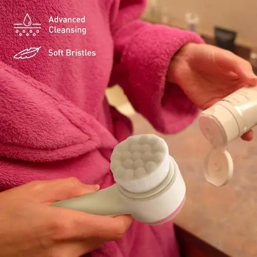 PURSONIC Perfect Skincare Duo Ice Cube Facial Roller & Dual Sided Facial Cleansing Brush - Pink