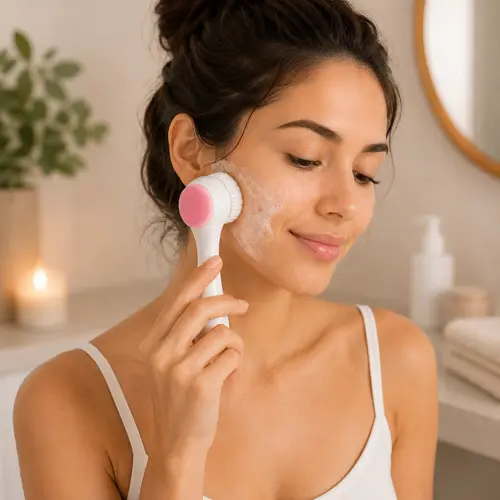 PURSONIC Perfect Skincare Duo Ice Cube Facial Roller & Dual Sided Facial Cleansing Brush - Pink