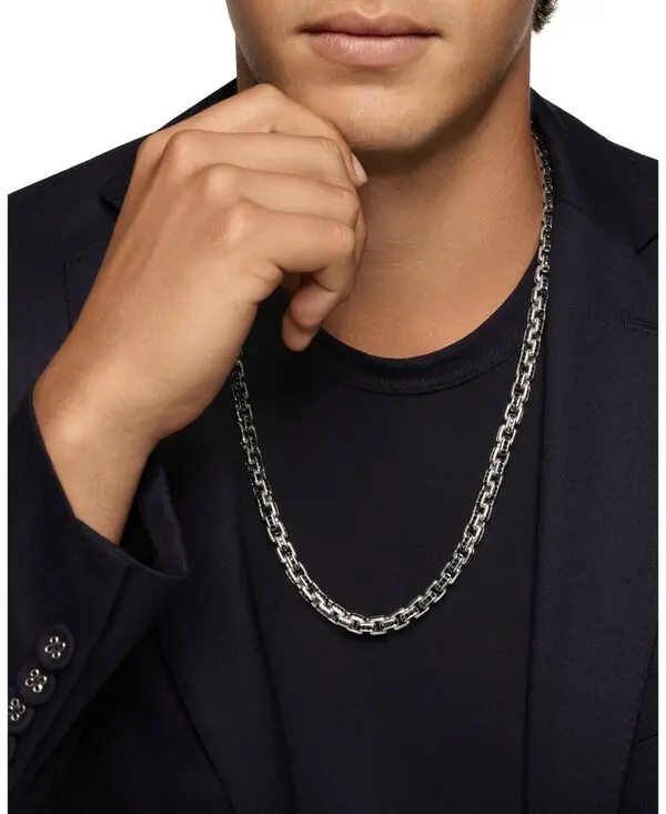David Yurman Box Chain Necklace With Black Diamonds - Black/silver
