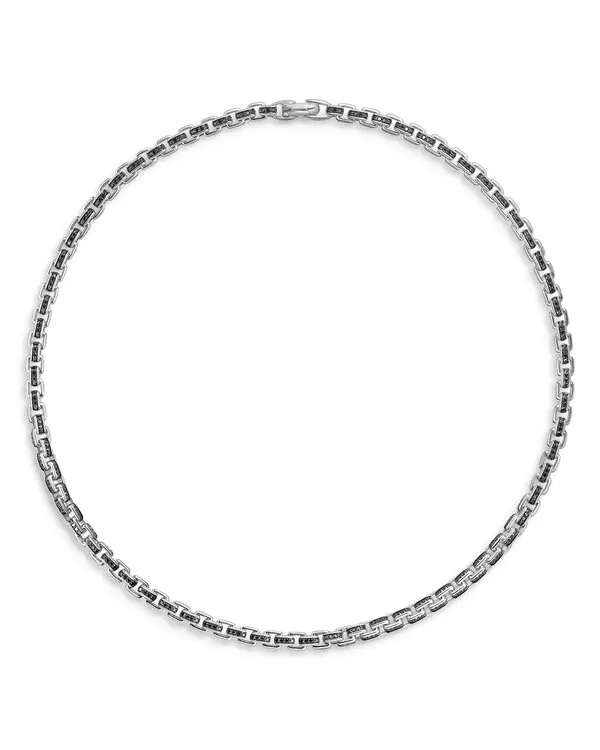 David Yurman Box Chain Necklace With Black Diamonds - Black/silver
