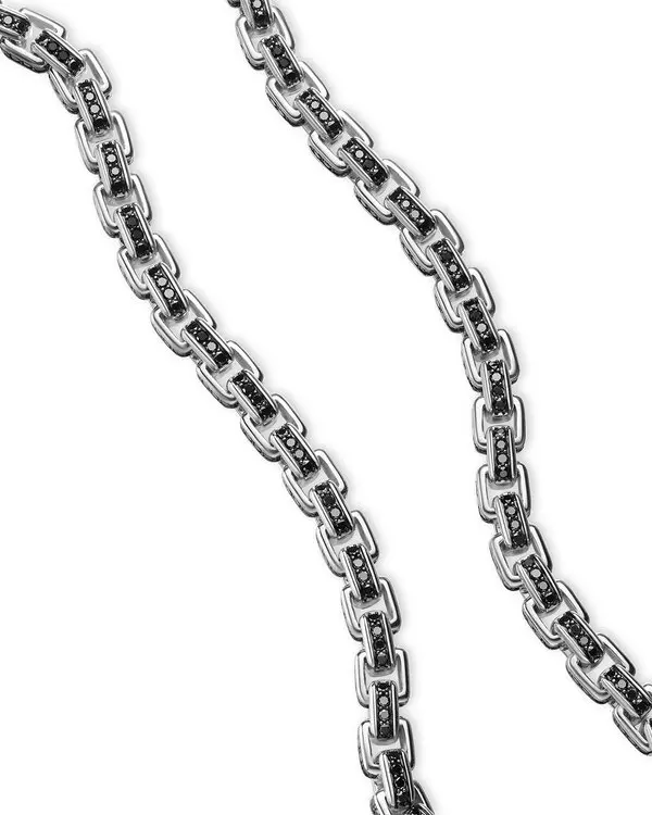 David Yurman Box Chain Necklace With Black Diamonds - Black/silver