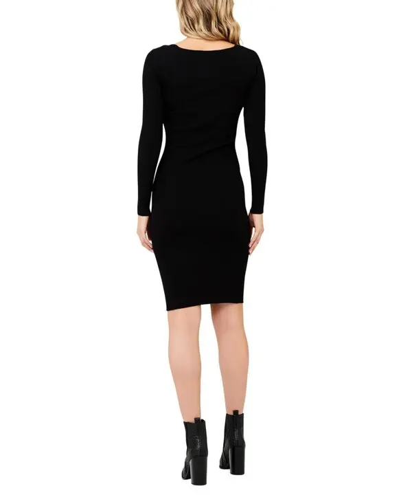 Ripe Maternity Sadie Long Sleeve Cross Front Rib Maternity Dress - Black