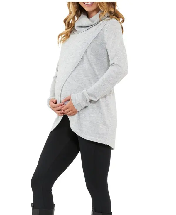 RIPE MATERNITY Cowl Neck Knit Top - Silver Marle