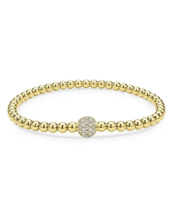 Lagos 18k Yellow Diamond Caviar Ball Stretch Bracelet - Gold