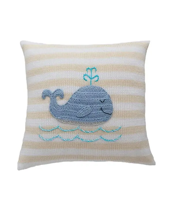 MELANGE COLLECTION Knit Cotton 10 Whale Pillow - Light Beig