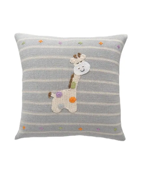 MELANGE COLLECTION Knit Cotton 12 Spotted Giraffe Pillow - Grey